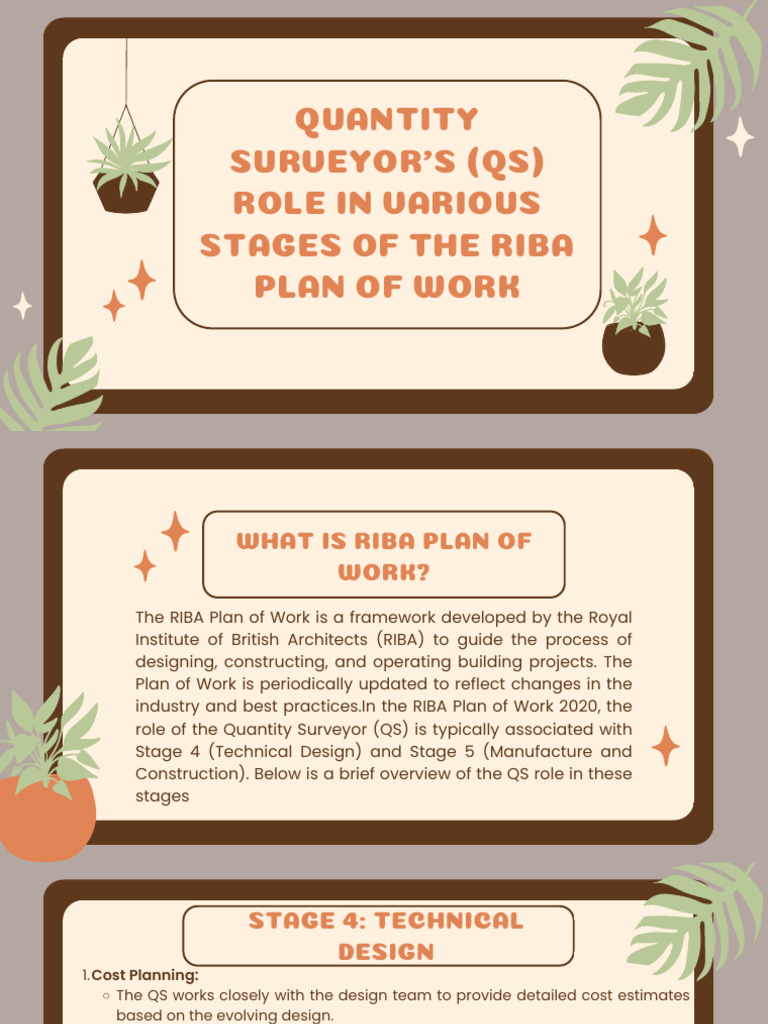Quantity Surveyor's (QS) Role in Various Stages of the RIBA Plan of Work | PDF