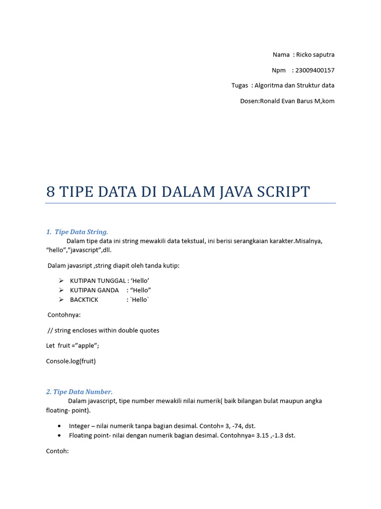 Tugas Individu, Tipe Data | PDF | Komputer