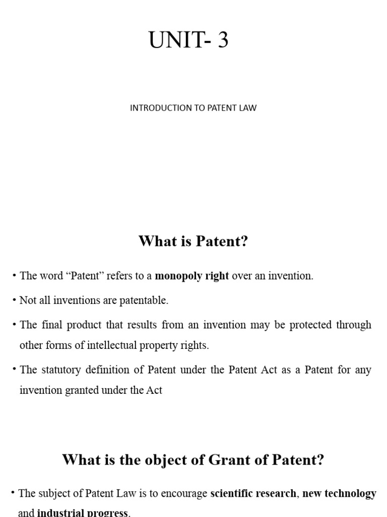 Unit - 3 Patent Law | PDF | Patent | Glossary Of Patent Law Terms