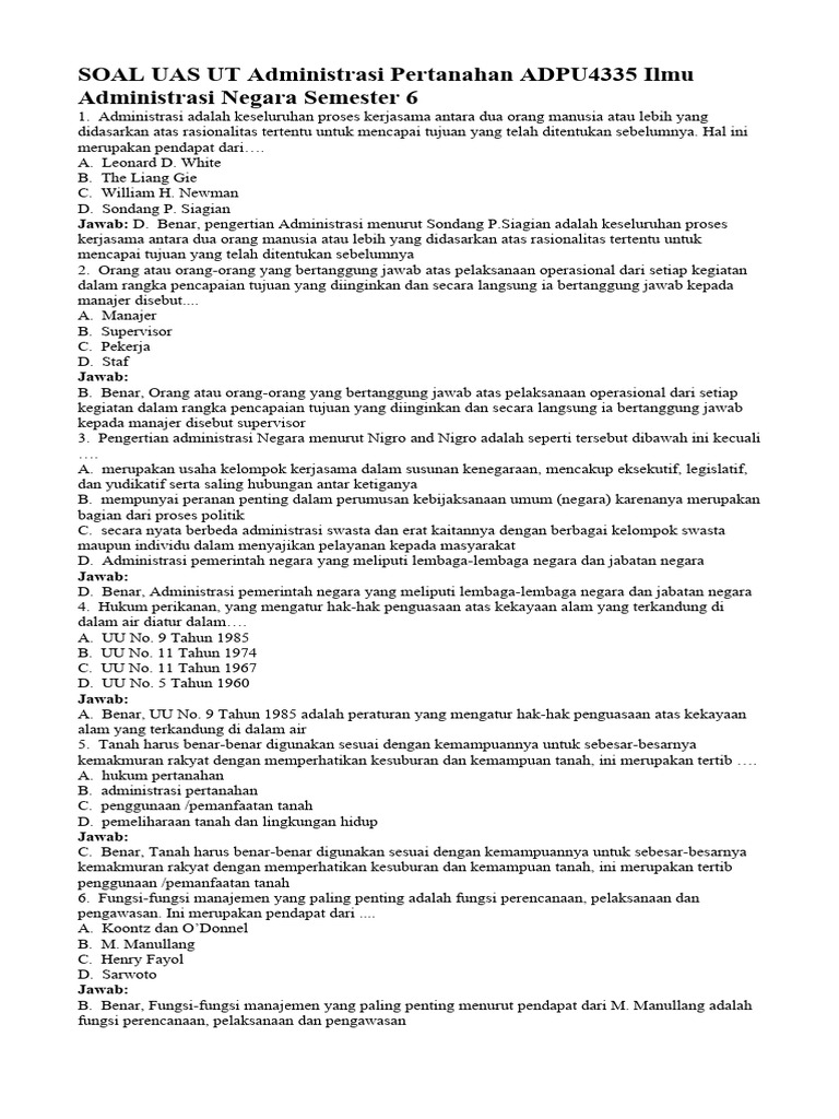 45 SOAL UAS UT Administrasi Pertanahan ADPU4335 Ilmu Administrasi Negara Semester 6, TERUPDATE ...