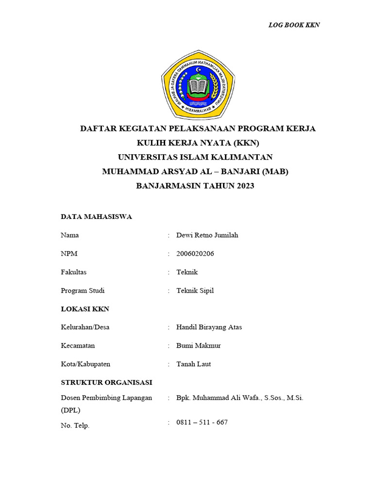 Logbook - Dewi Retno J - 2006020206 - Teknik Sipil | PDF