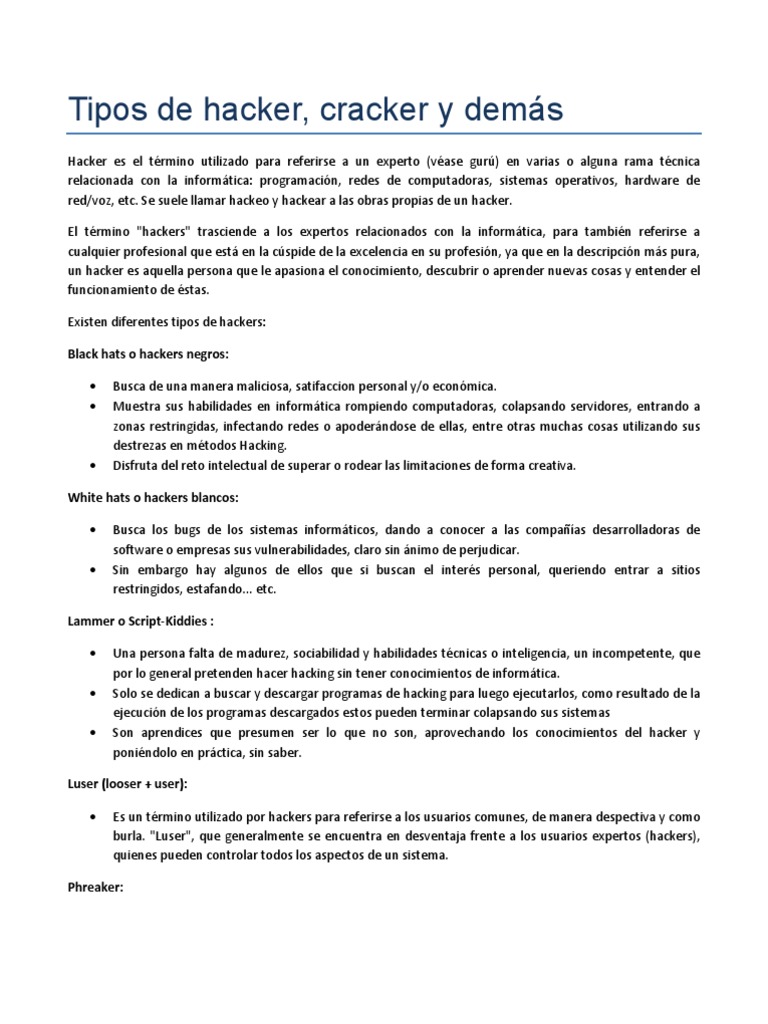 Tipos de Hacker, Cracker y Demás | PDF | Edad de información | Informática