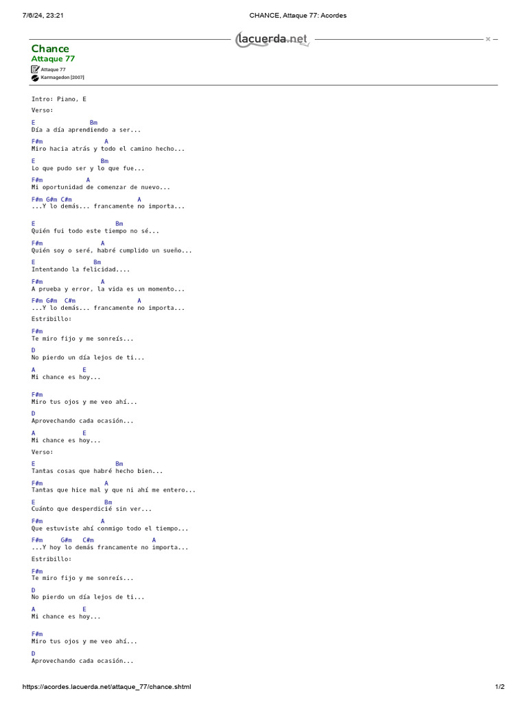 CHANCE, Attaque 77 - Acordes | PDF