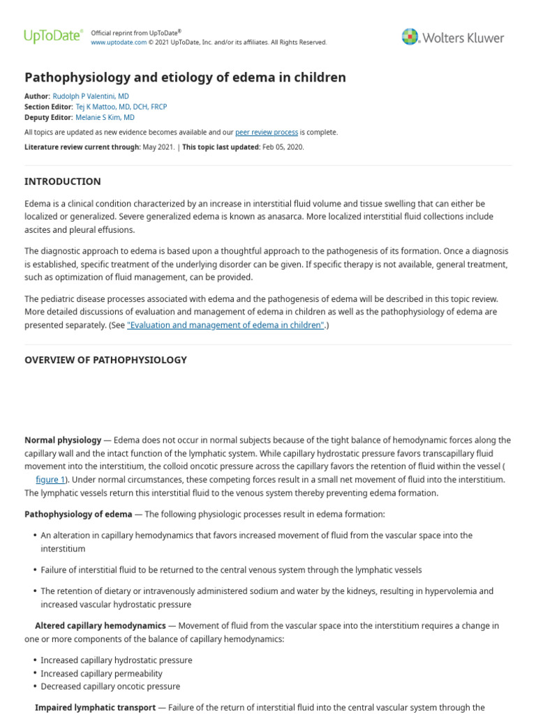 Pathophysiology and Etiology of Edema in Children - UpToDate | PDF ...