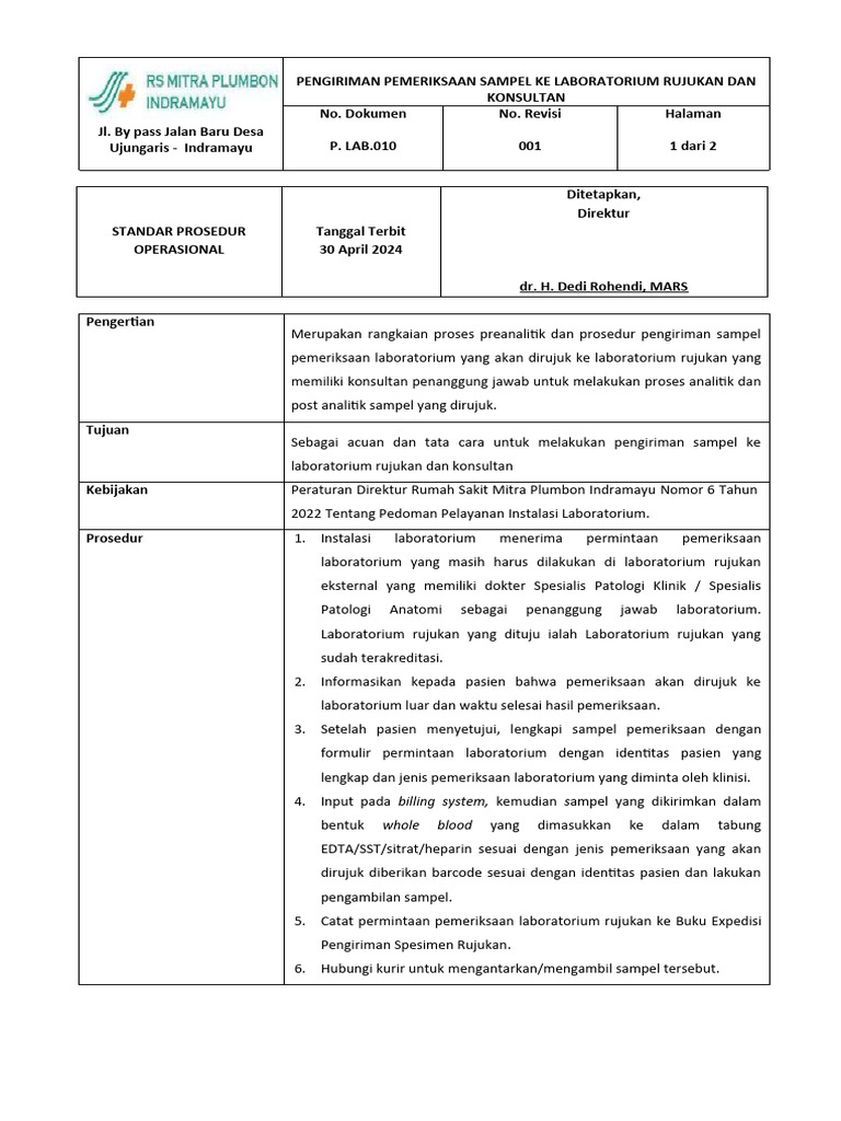 Spo Pemeriksaan Lab Rujukan Dan Dokter Konsultan | PDF