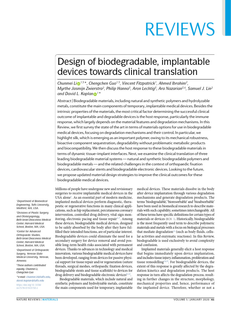 Reviews: Design of Biodegradable, Implantable Devices Towards Clinical ...