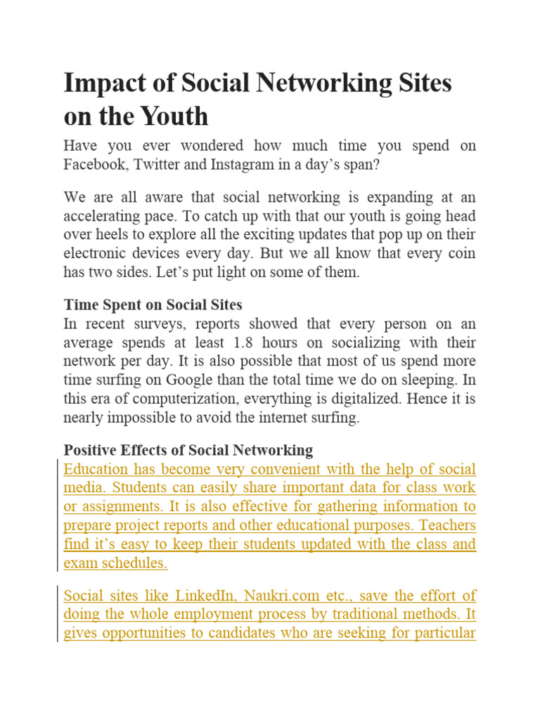 Impact of Social Networking Sites on the Youth | Download Free PDF ...