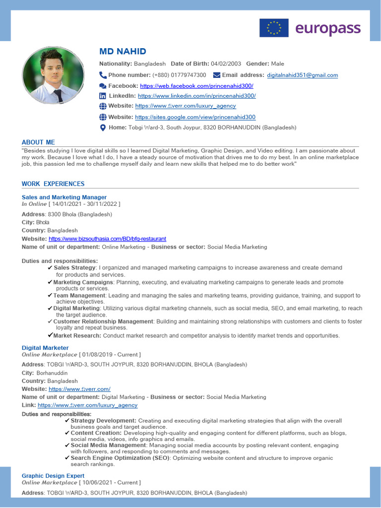 Nahid's Europass CV | PDF | Digital Marketing | Social Media