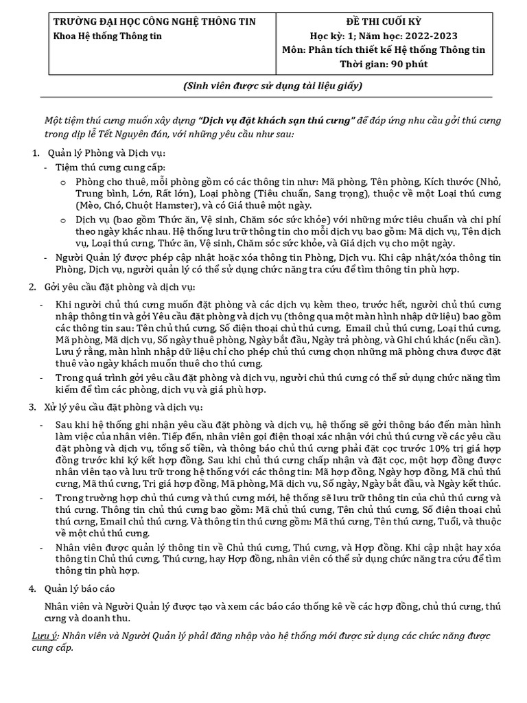 De-PTTK-Khach San Thu Cung | PDF