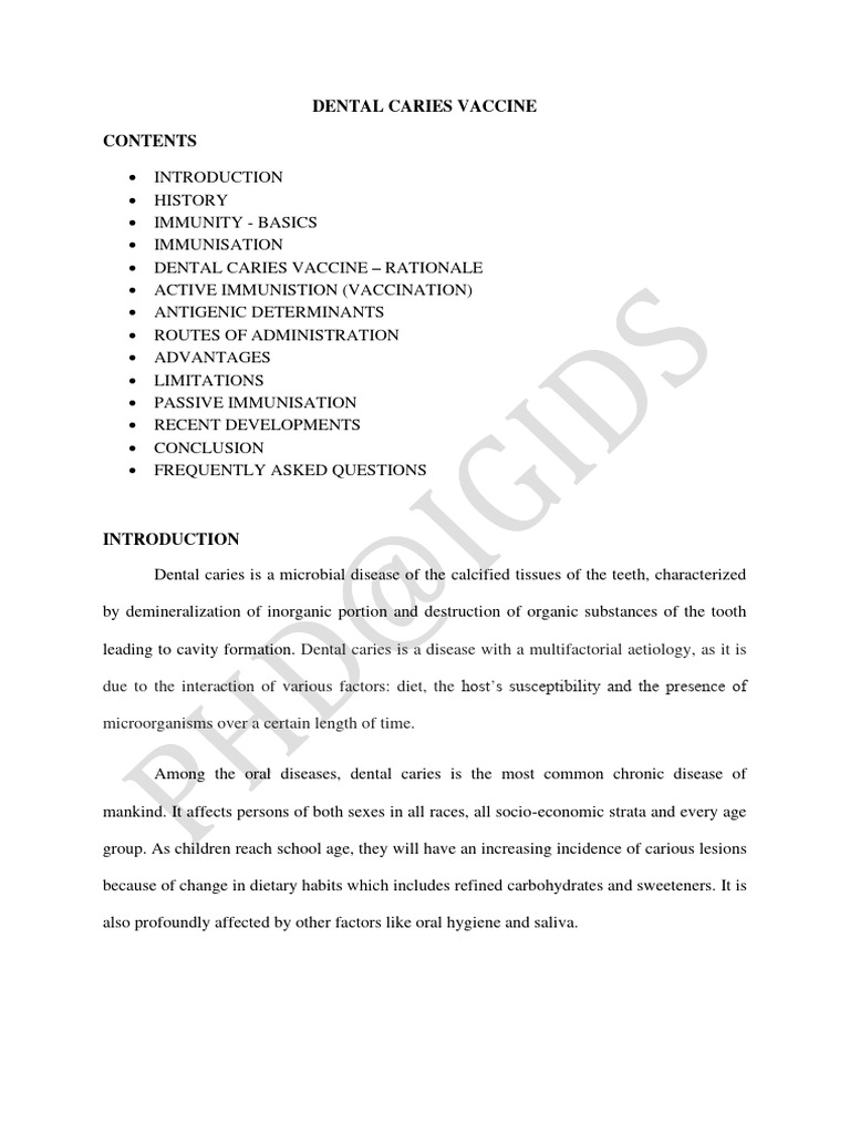 Dental Caries Vaccine | PDF | Immune System | Antibody