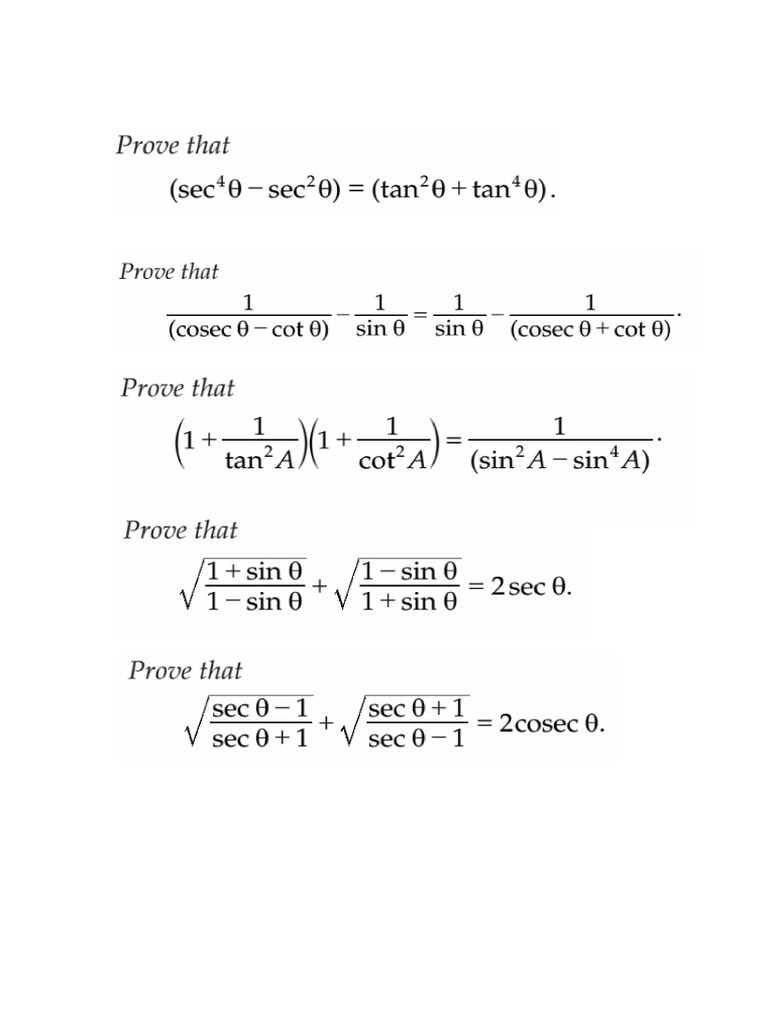 X Maths Trig Identities Practice-1 | PDF
