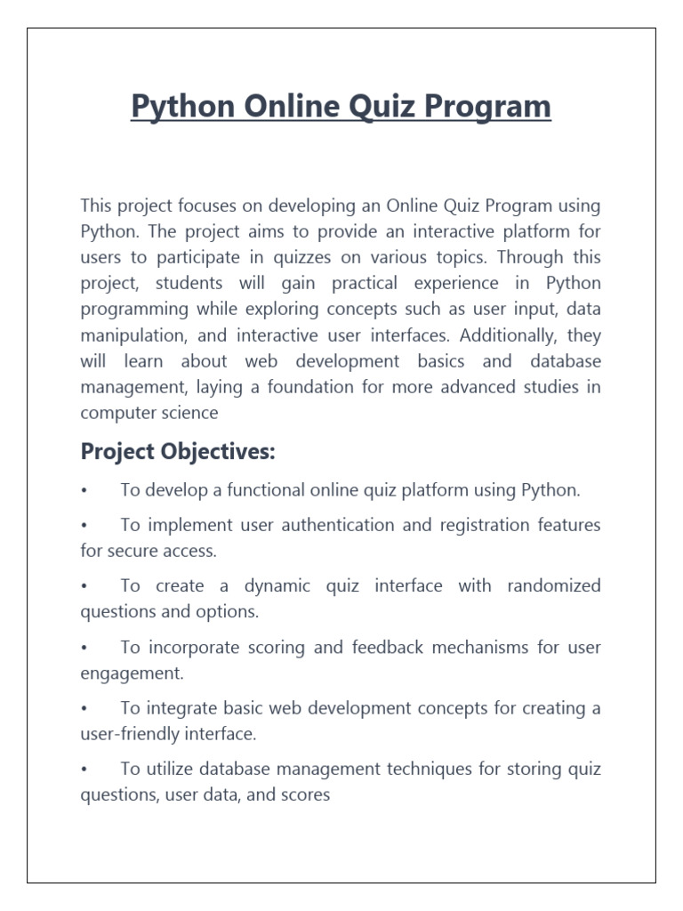 Python Online Quiz Platform Development Pdf Web Development Python Programming Language