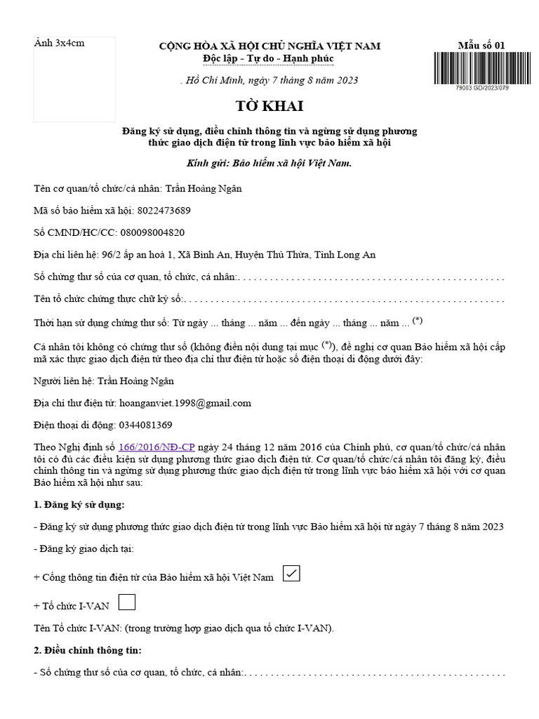 T Khai: - H Chí Minh, Ngày 7 Tháng 8 Năm 2023 | PDF