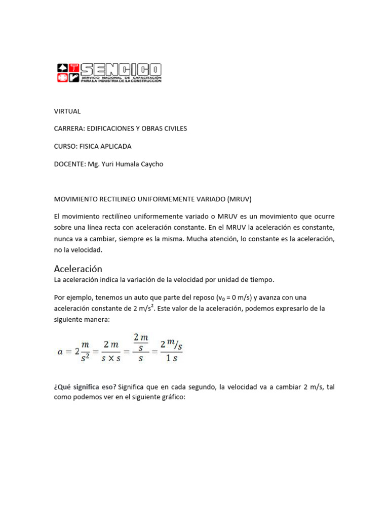 Clase 6 - Mruv | PDF | Velocidad | Aceleración