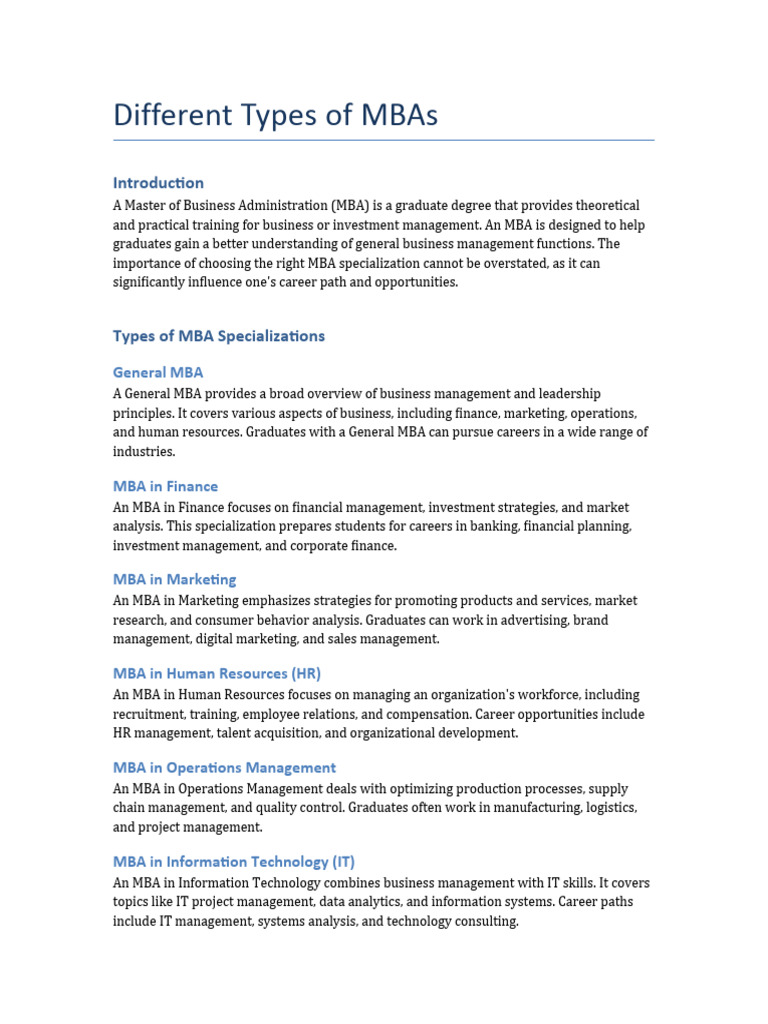 Different_Types_of_MBAs | PDF | Master Of Business Administration ...