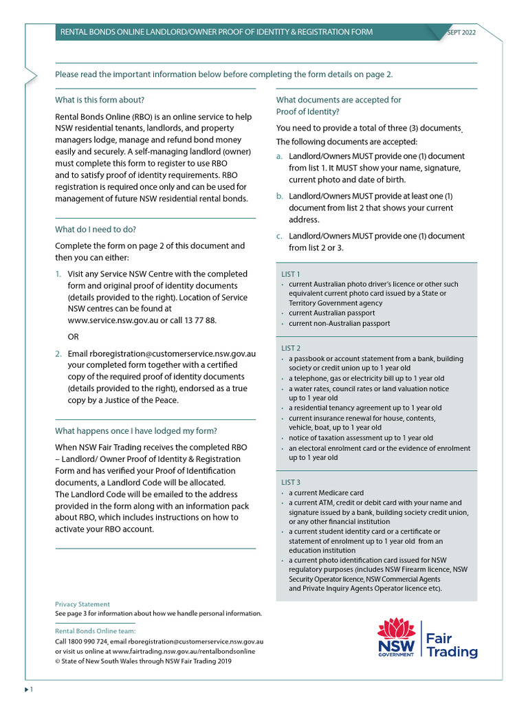 RBO Registration for Landlords in NSW | PDF | Identity Document | Landlord