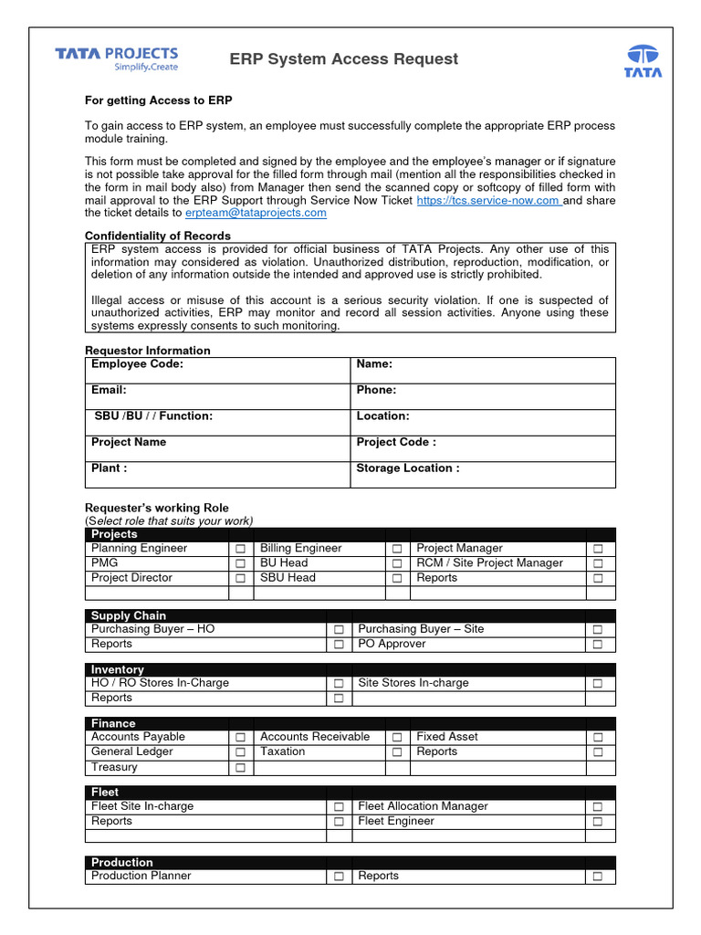 ERP ( SAP ) Acess Request Form | Download Free PDF | Enterprise ...