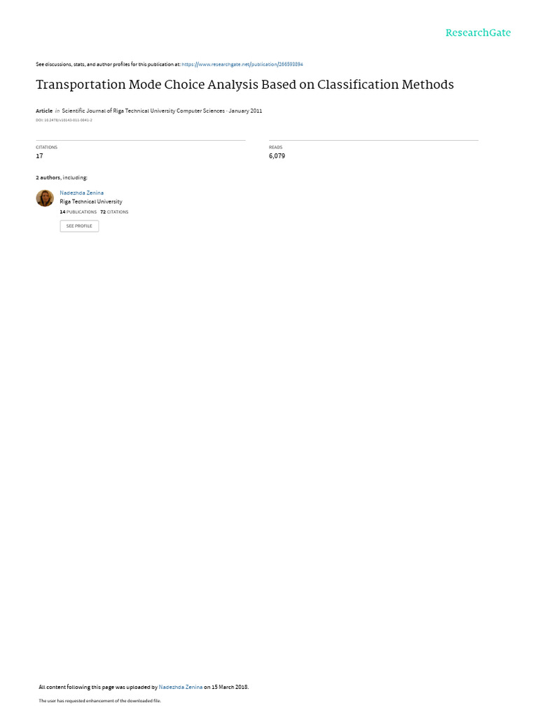 Transportation Mode Choice Analysis Based On Class | PDF | Statistical Classification | Logistic ...