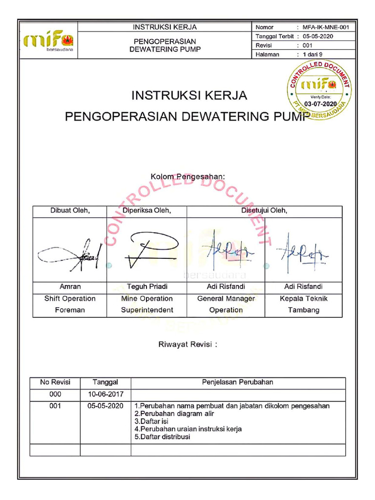 Instruksi Kerja Dewatering | PDF