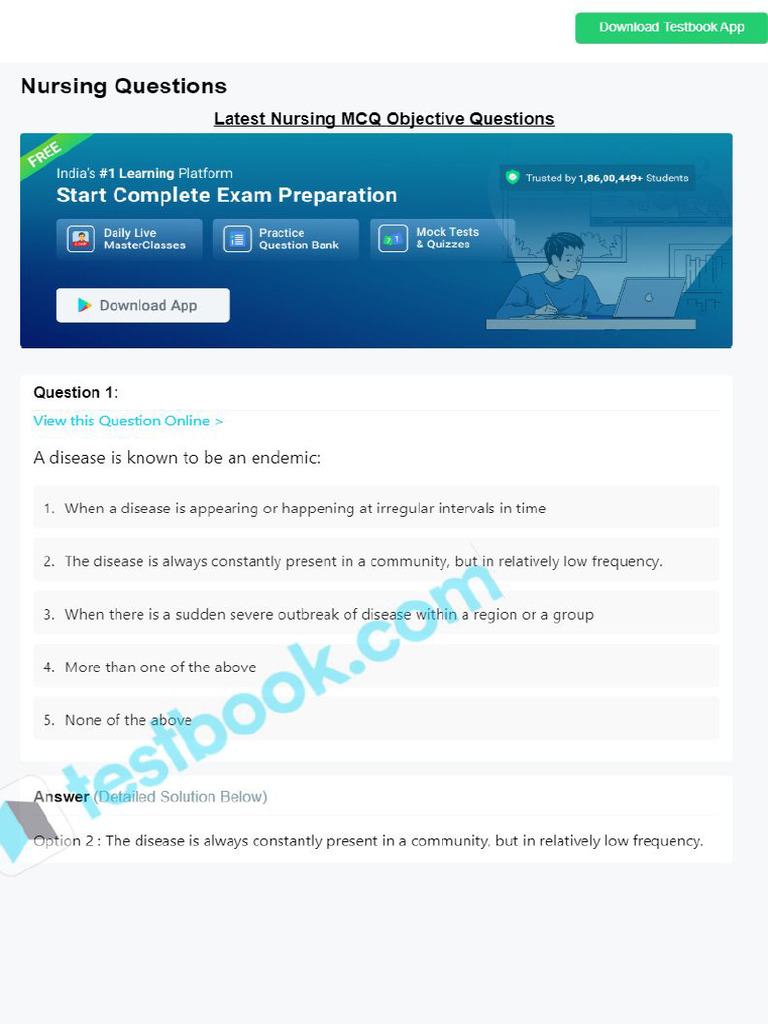 MCQ On Nursing 614b3472c63e42b411ae610c | PDF