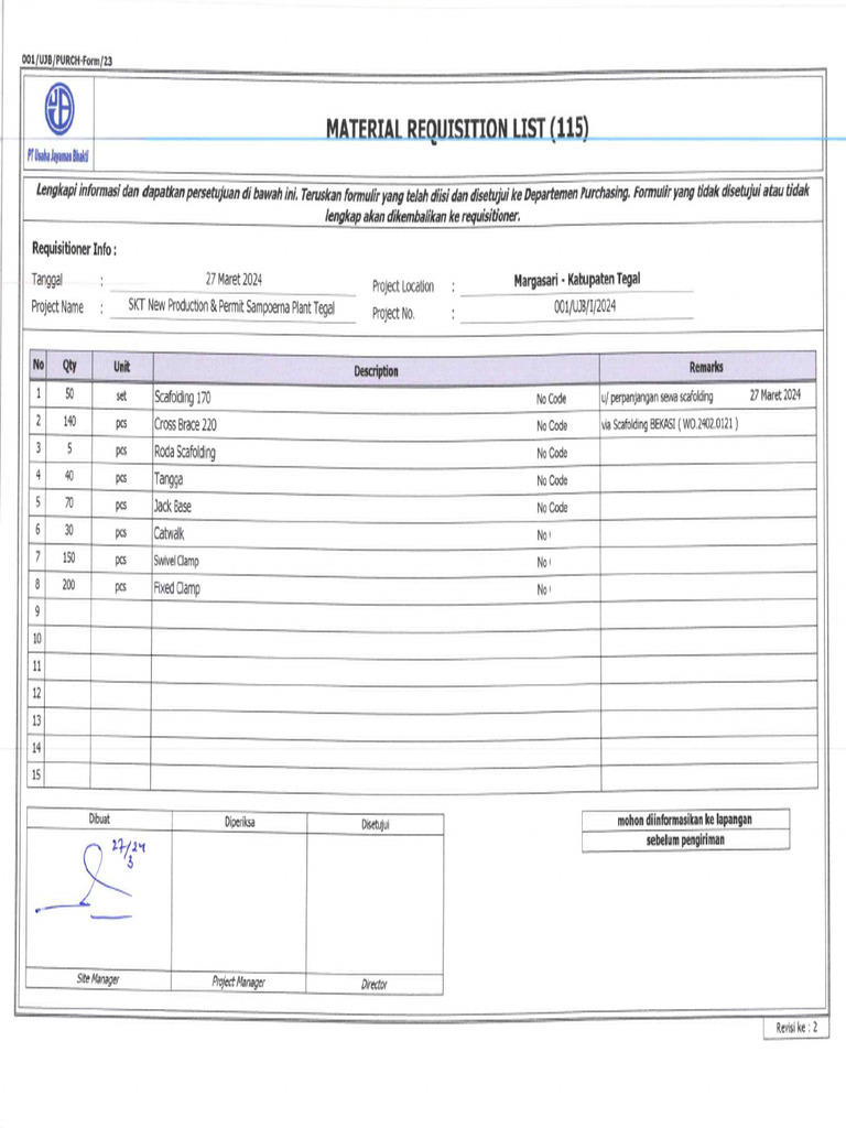 Material Requisition List 115 Scaffolding | PDF