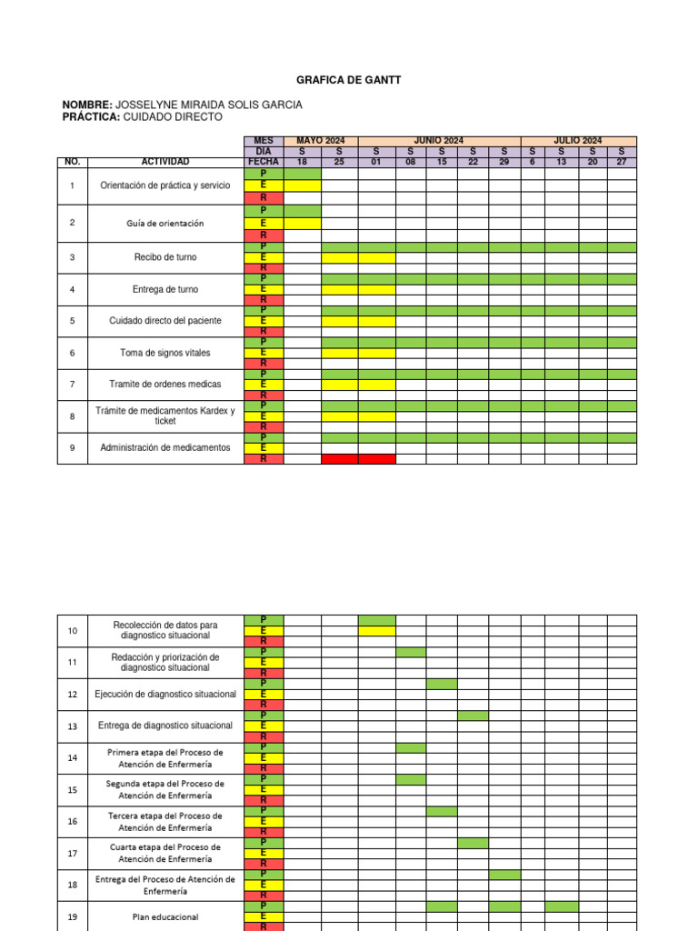 Grafica de Gantt | PDF | Enfermería | Medicina
