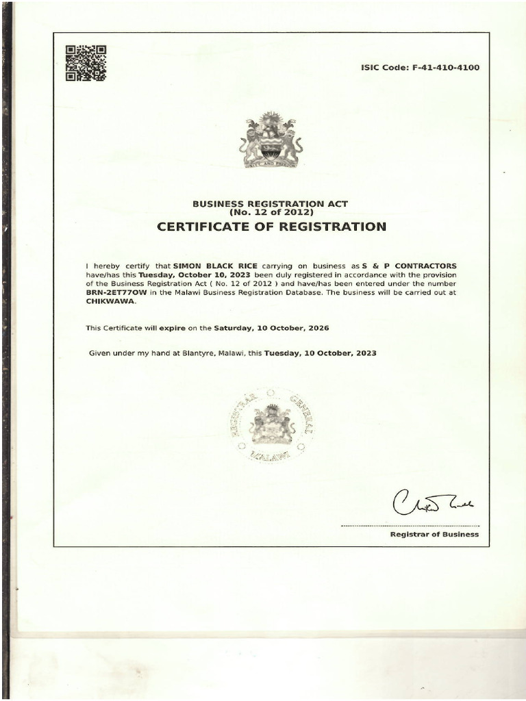 Business Reg Certificate | PDF