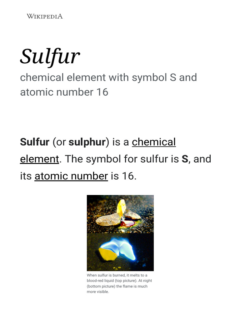 Sulfur - Simple English Wikipedia, The Free Encyclopedia | PDF | Sulfur ...