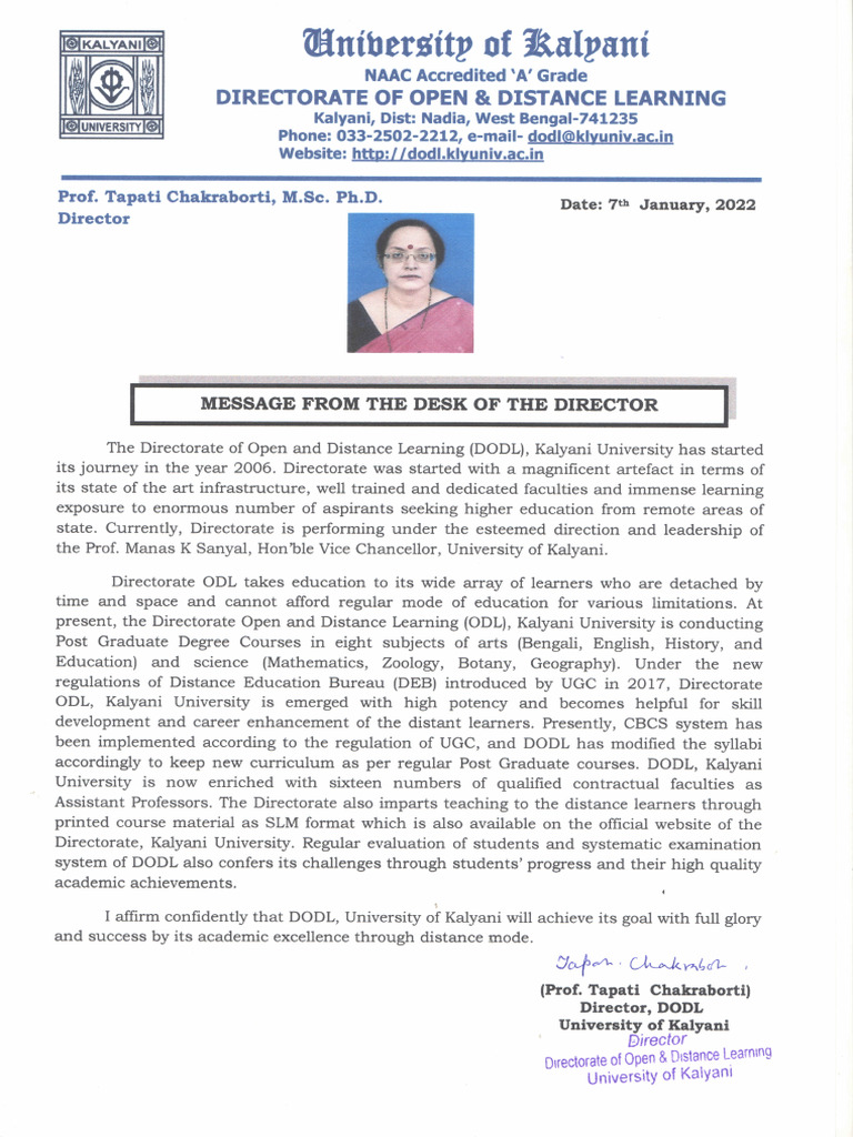 Message From The Desk of The Director DODL 21.1.2022 | PDF