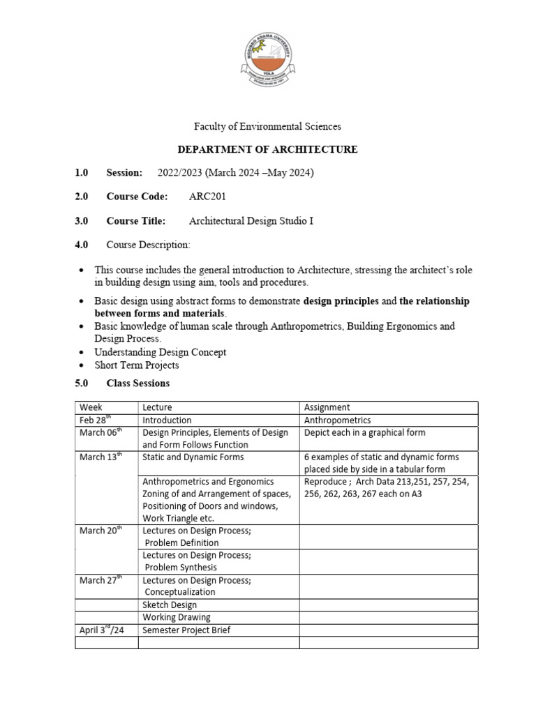 ARC201 Course Description, Lectures and Design Brief 01 | PDF ...