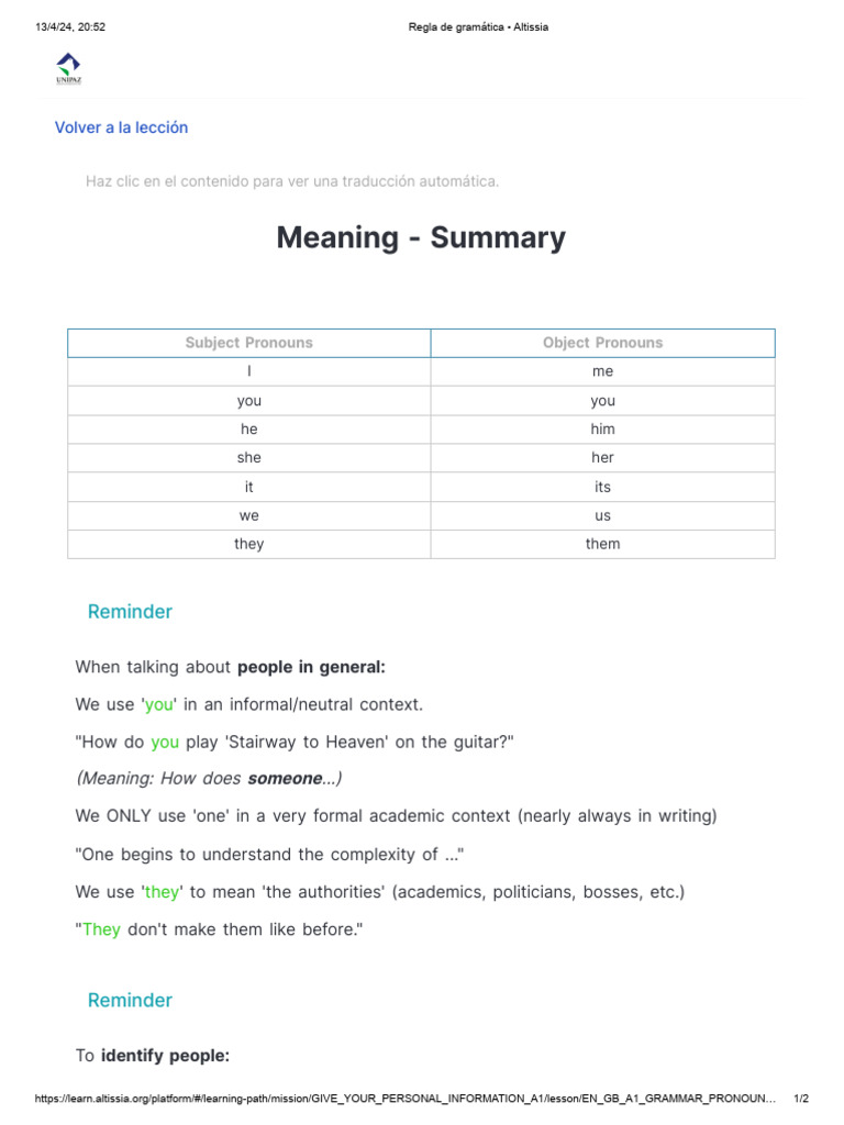 Regla de Gramática - Altissia | PDF | Morphology | Grammar
