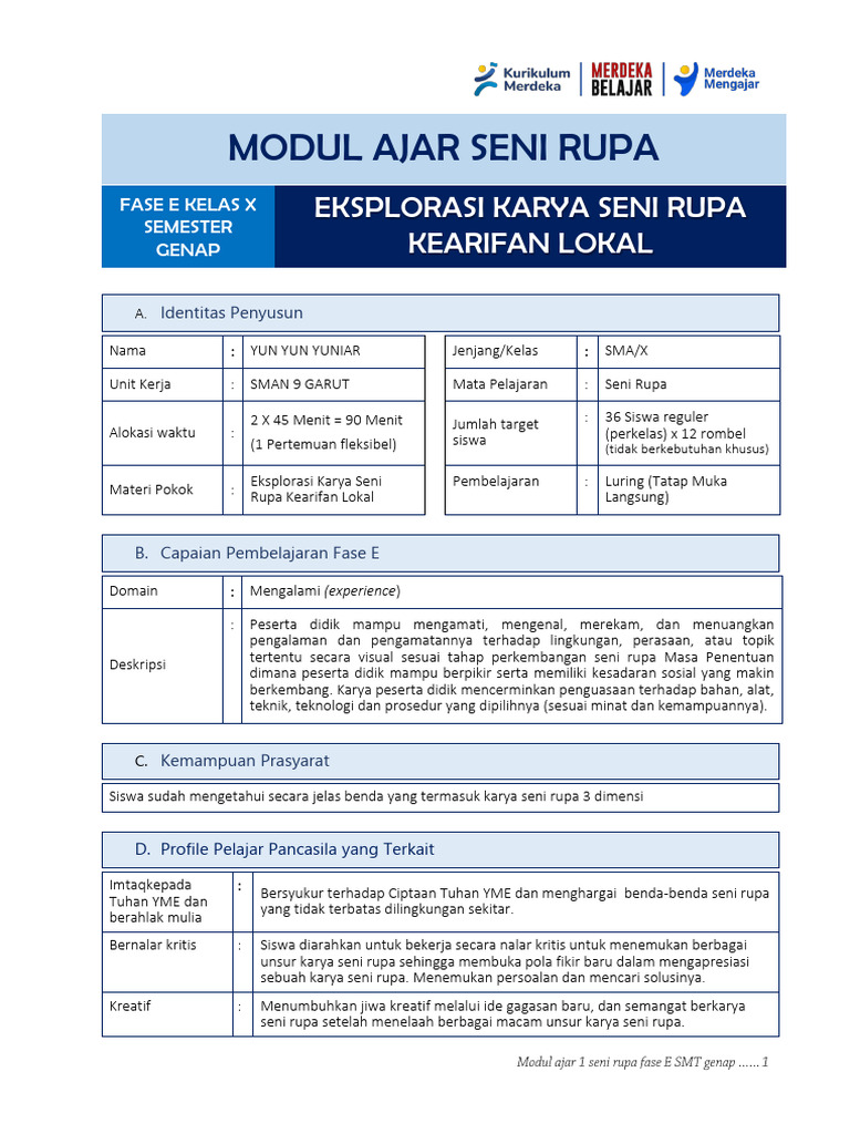 Modul Ajar Seni Rupa 1 SMT 2 Ok | PDF