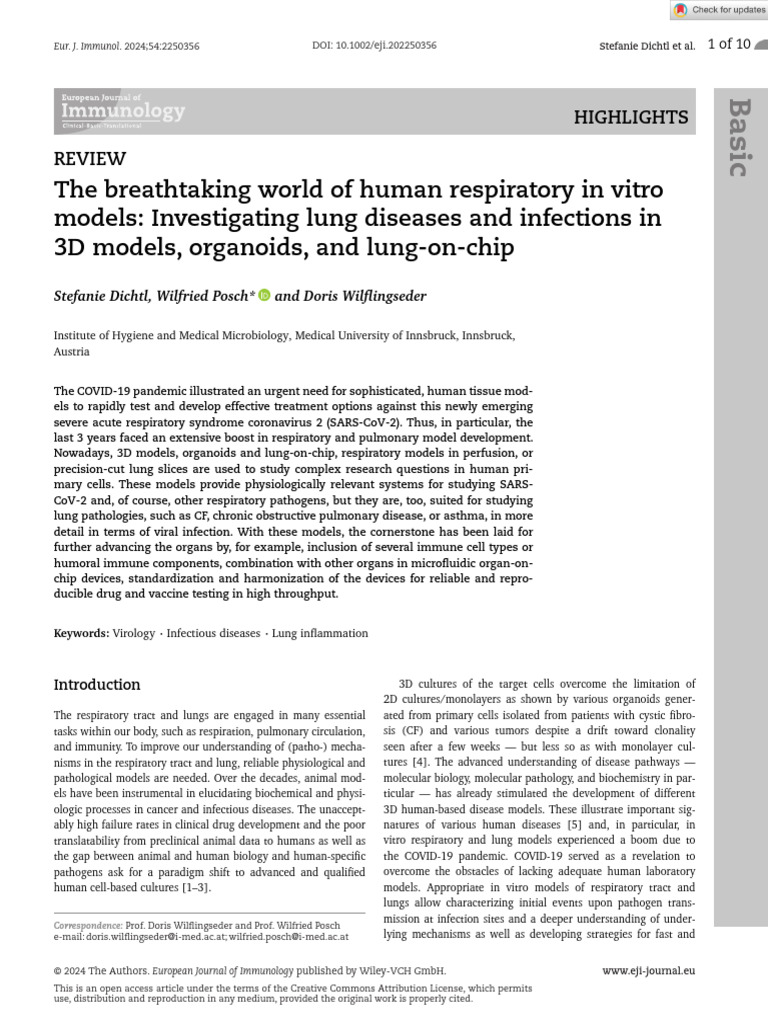 Eur J Immunol - 2024 - Dichtl - The breathtaking world of human respiratory in vitro models ...