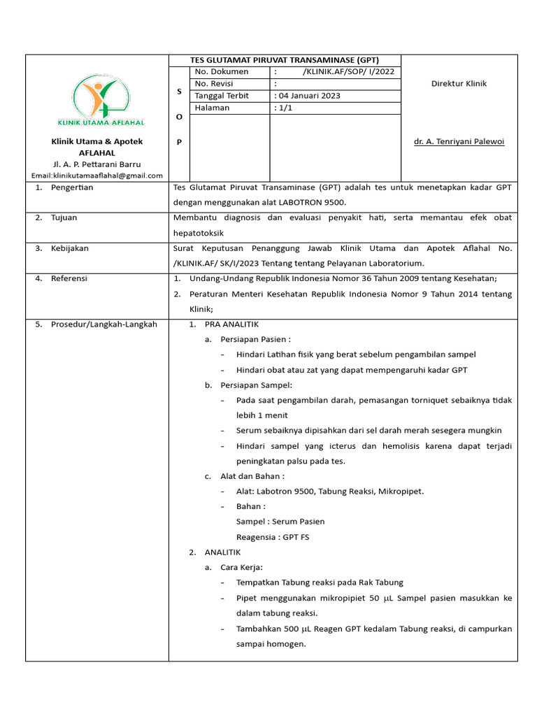 SOP Pemeriksaan SGPT | PDF