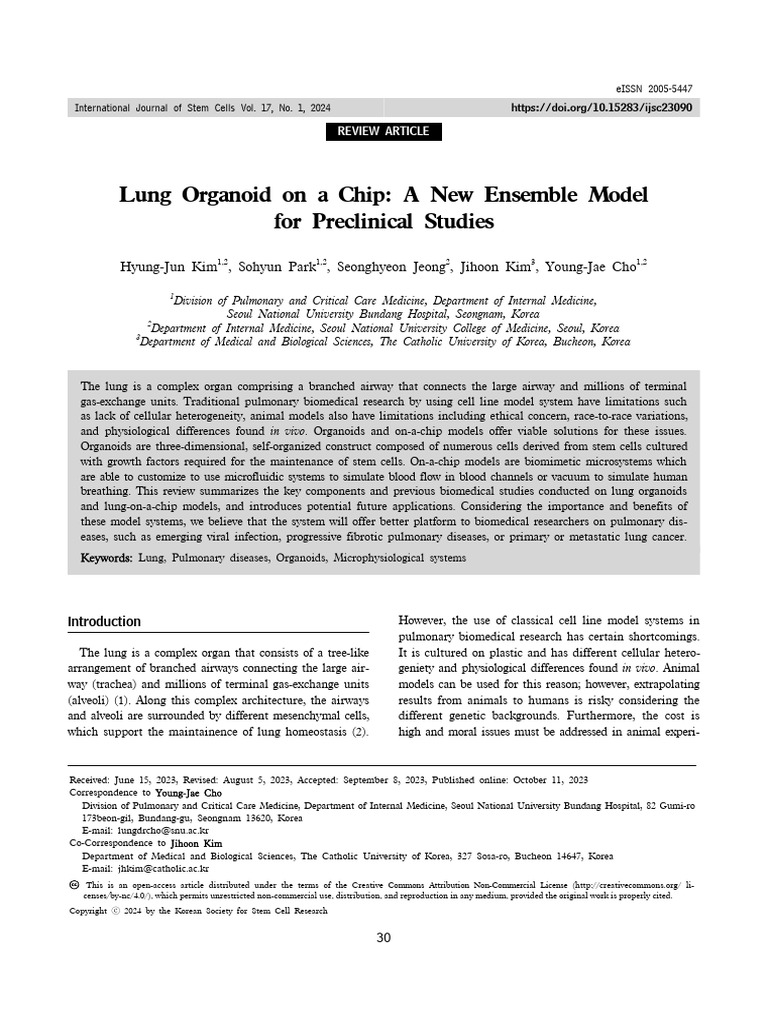 Lung Organoid on a Chip A New Ensemble Model 2024 | PDF | Lung ...
