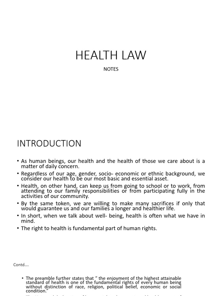 HEALTH LAW - Notes | PDF | Public Health | Preventive Healthcare