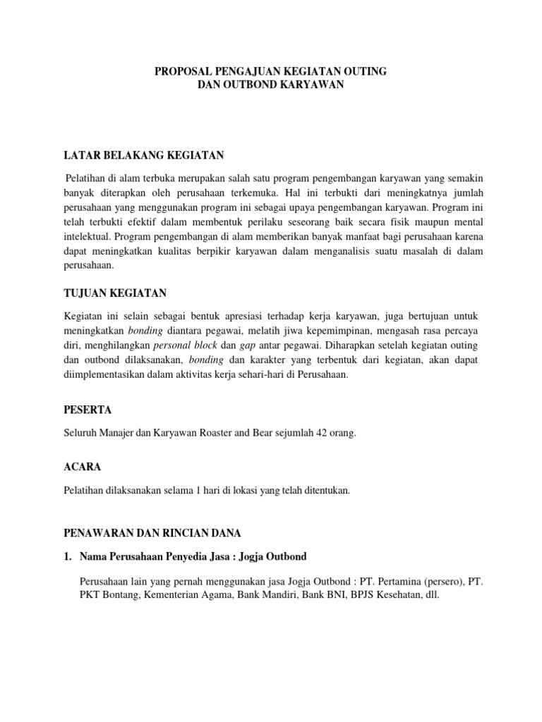 Proposal Outing dan Outbond Karyawan | PDF