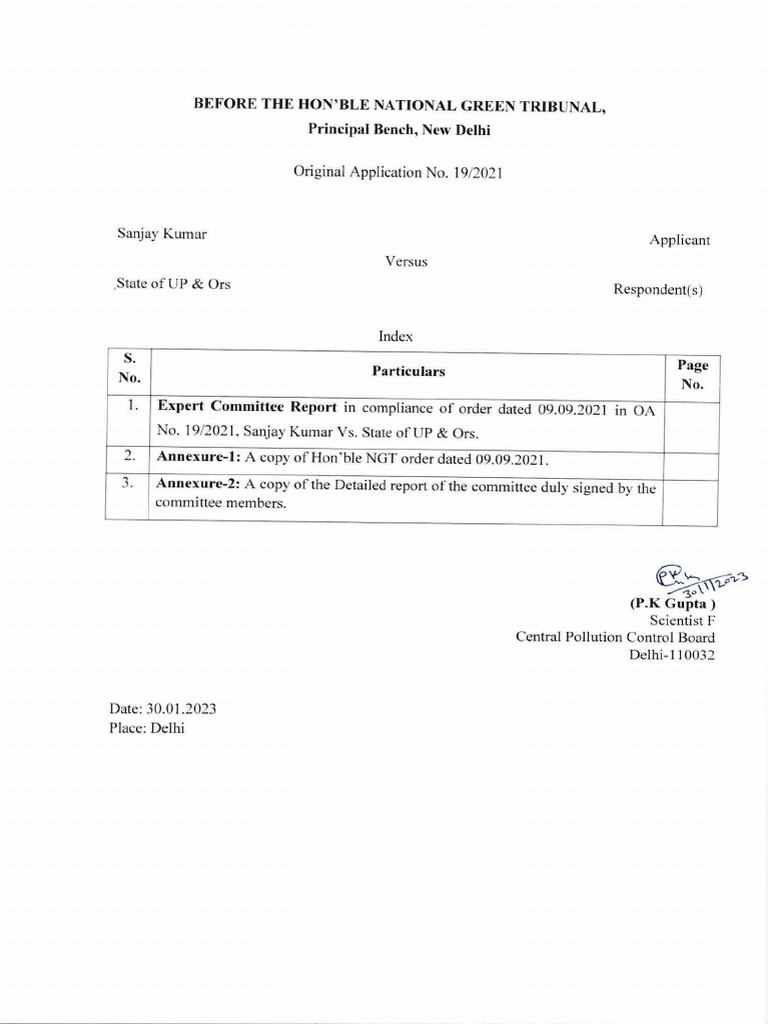 Expert Committee Report in OA No. 19 of 2021 (Earlier OA No. 618 of 2016) (Sanjay Kumar vs ...