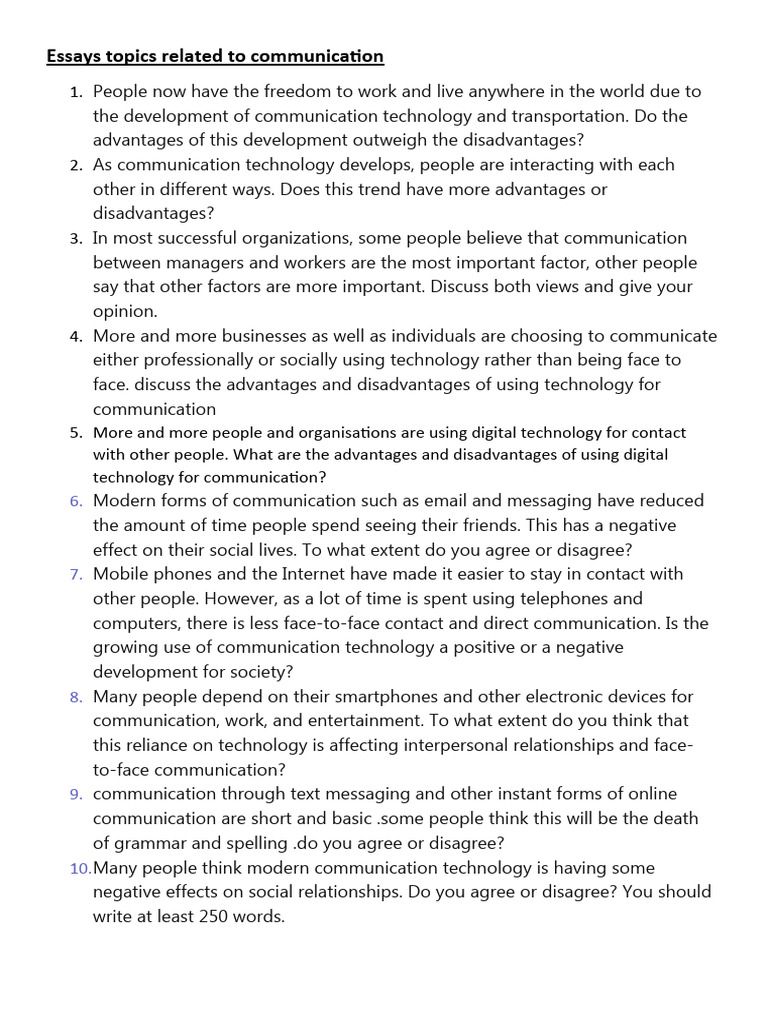 Communication Essay Topics and Cues | PDF | Communication | Nonverbal ...