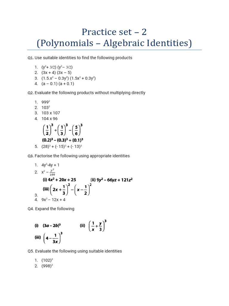 Polynomial Practice Set | PDF | Teaching Methods & Materials | Science & Mathematics
