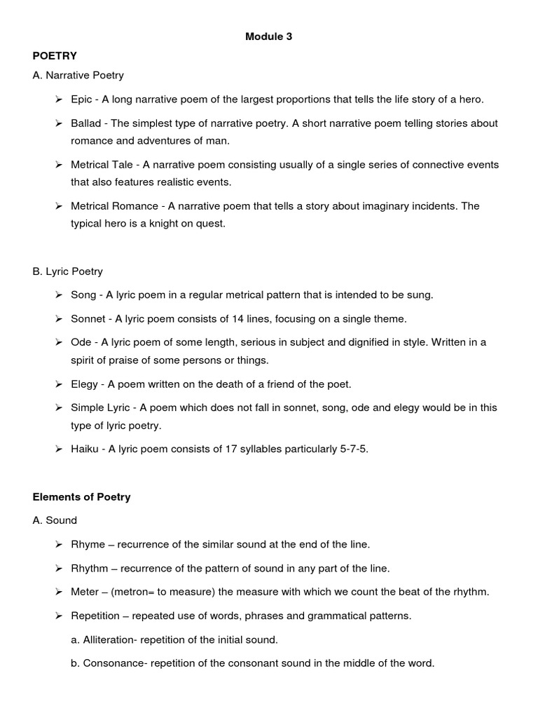 Module 3 GNED 15 POETRY | PDF | Poetry | Metre (Poetry)