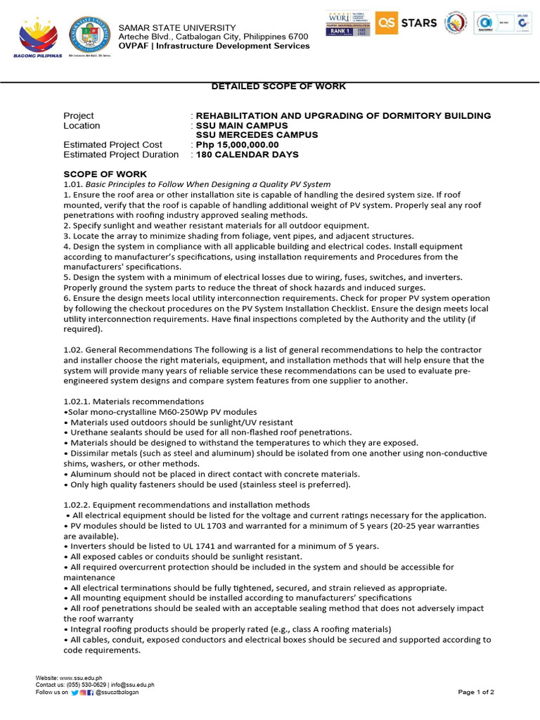 Scope of Work For Solar | PDF | Photovoltaic System | Photovoltaics