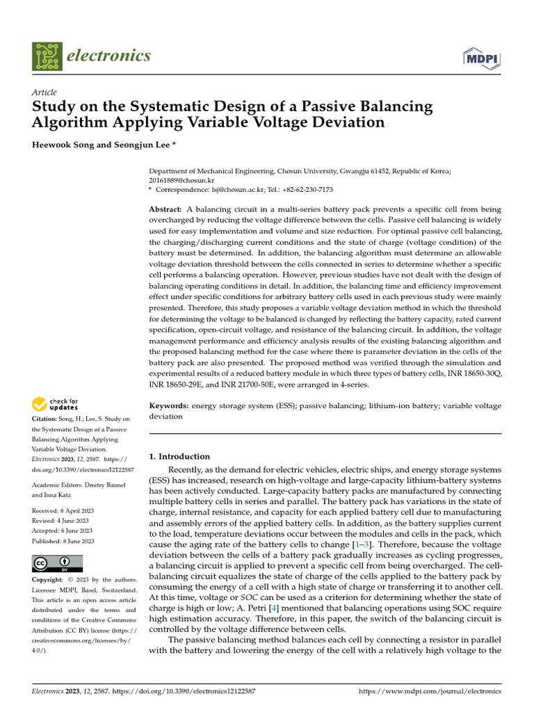 Study On The Systematic Design of A Passive Balancing Algorithm ...