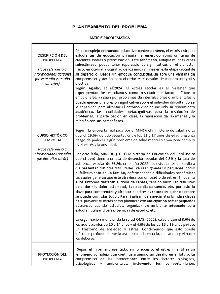 PLANTEAMIENTO+DEL+PROBLEMA.docx+(1) | Descargar gratis PDF | Estrés (biología) | Comportamiento