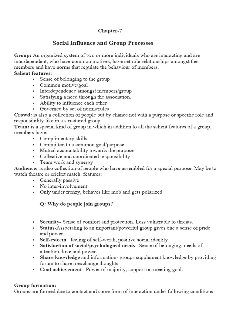 Chapter 7 Notes | PDF | Group Cohesiveness | Goal