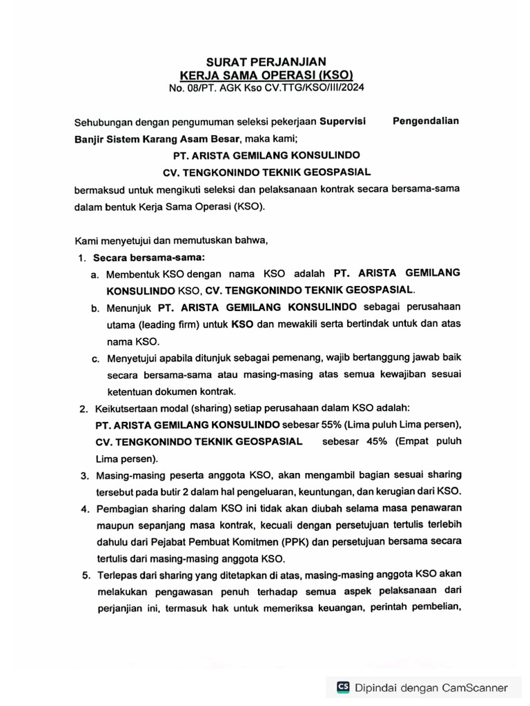 Surat Perjanjian KSO - SPV Karang Asam Besar | PDF