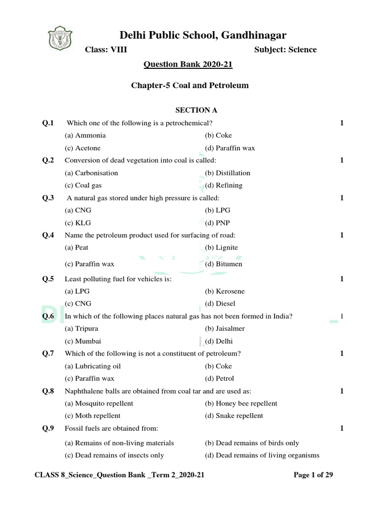 Class 8 Science Question Bank Term 2 2020-21 | PDF | Sound | Natural Gas