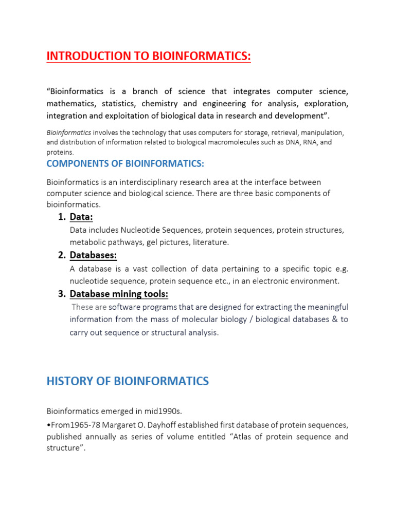 INTRODUCTION TO BIOINFORMATICS | PDF