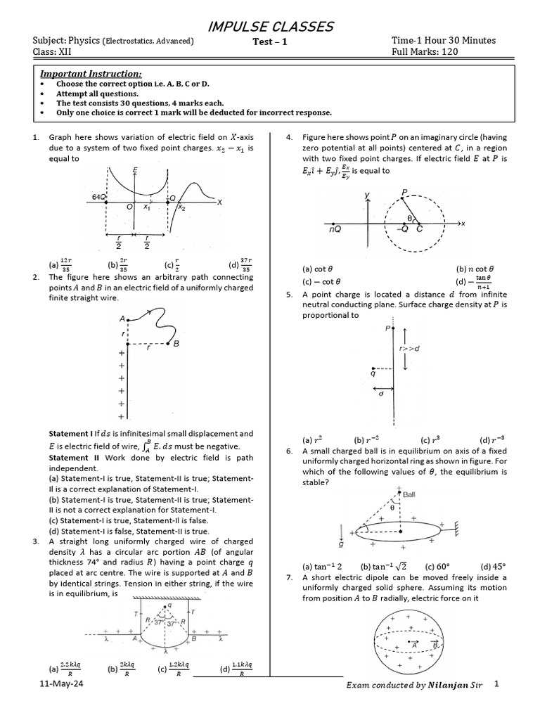 Advanced Physics Exam on Electrostatics | PDF | Electric Field | Force