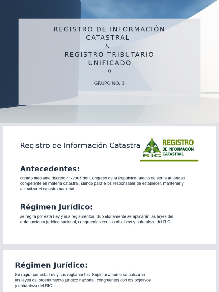 Presentacion Registro de Informacion Catastral y Registro Tributario ...
